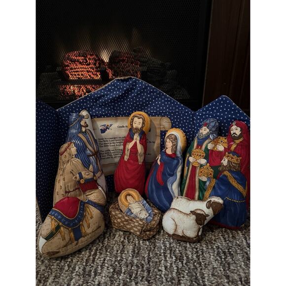 Holiday | Vintage Soft Fabric Nativity Set Cradle Hymn Stuffed Figures ...